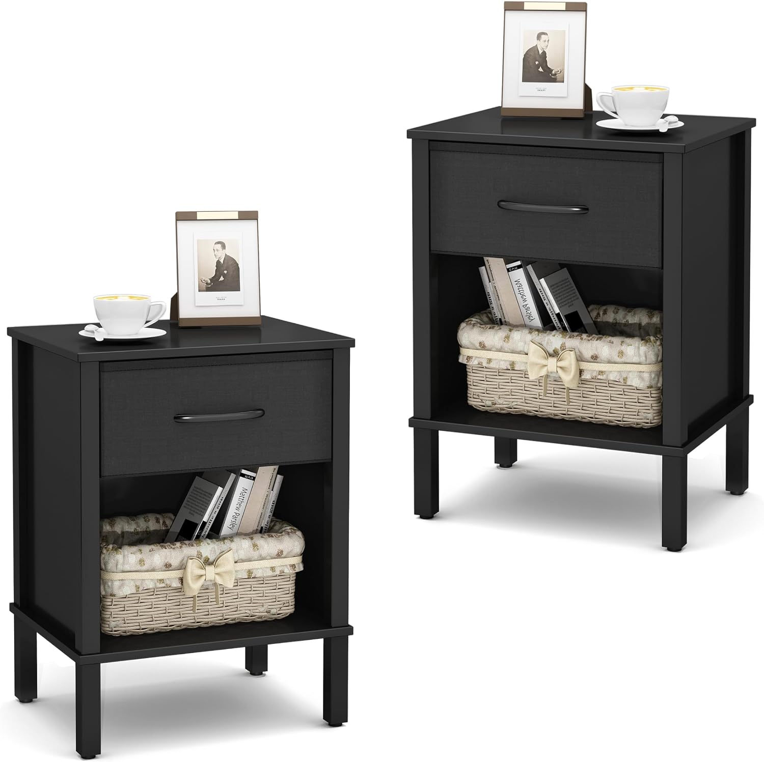Amazon.com: YAUKOMEL Small Nightstand Set of 2,Black Nightstand with ...