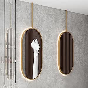 Amazon.com: DMCHENGMA Ceiling Mounted Hanging Rod Mirror with Gold ...