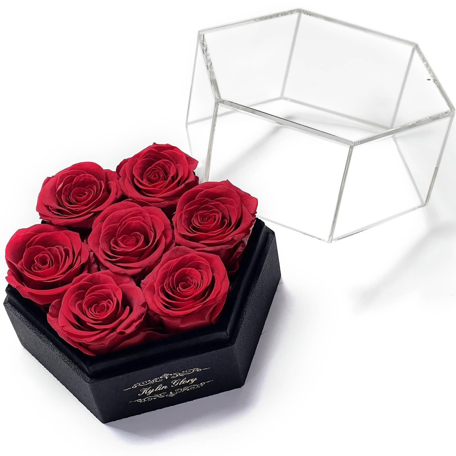 Amazon.com: Kylin Glory Preserved Roses with Hexagon Acrylic Cover - 7 ...