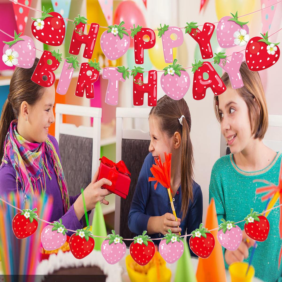 Snapklik.com : Strawberry Happy Birthday Banners,3 Packs Strawberry ...