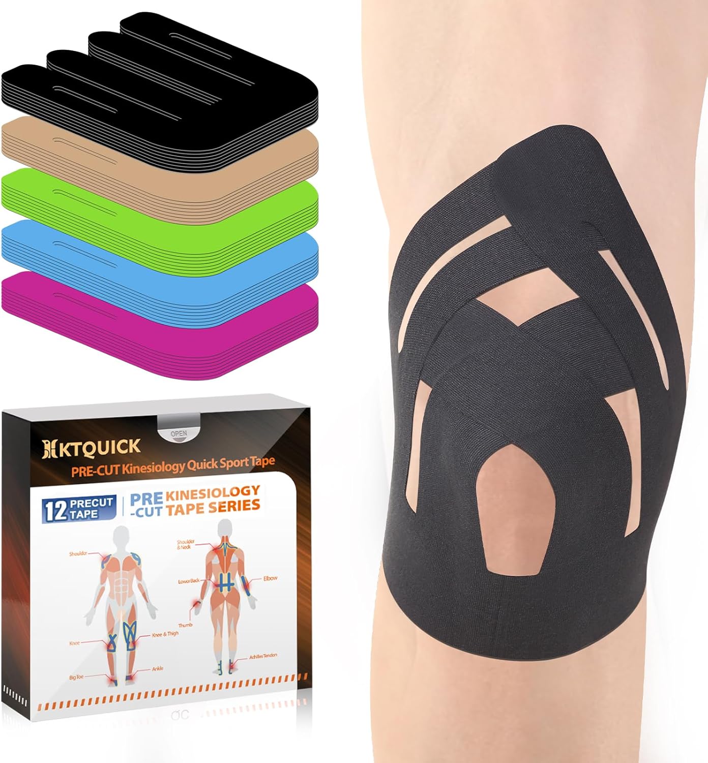 Amazon.com: PreCut Kinesiology Tape for Knees, 12PCS Upgraded ...