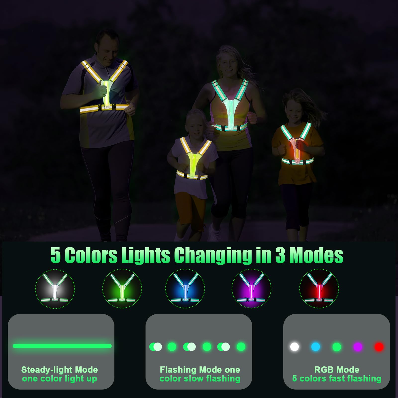 Snapklik.com : SAWNZC LED Reflective Vest Running Gear, 5 Colors Lights ...