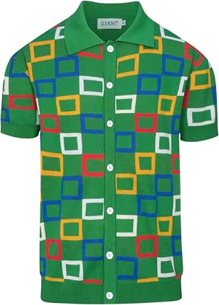 OXKNIT Men's Knitted Polo Shirt, 1960s Mod Style Retro Colored Squares ...