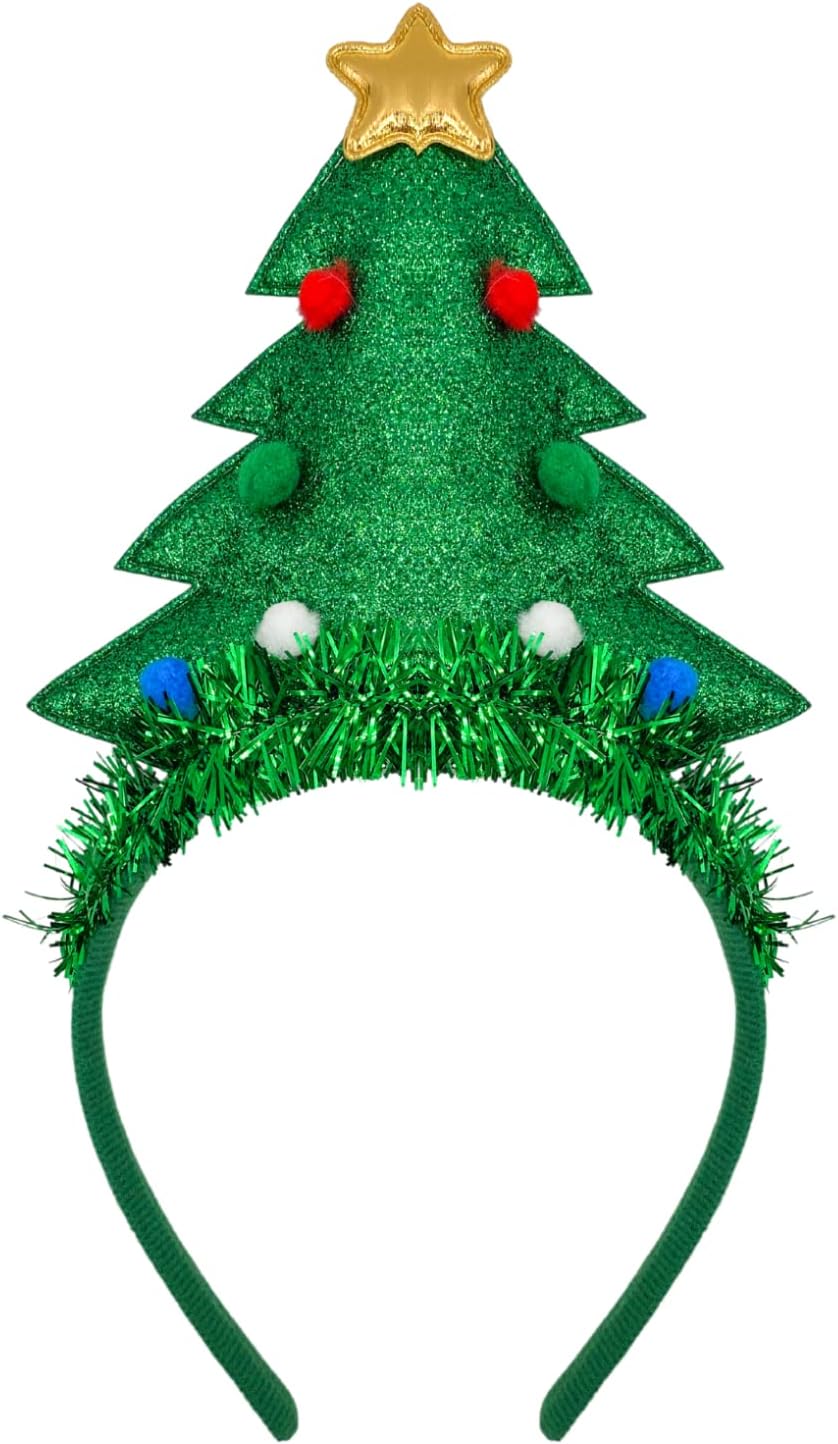 Amazon.com: Needzo Christmas Tree Headband with Tinsel, Sparkly Festive ...