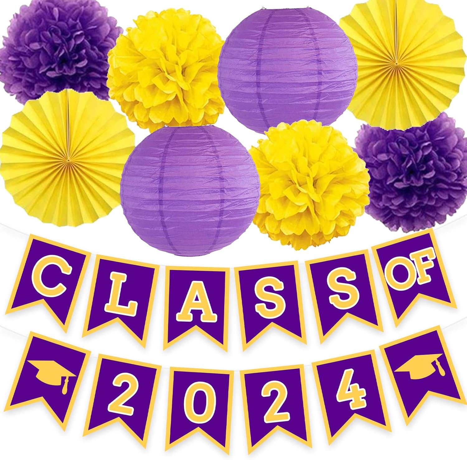 Amazon.com: Purple Yellow Graduation Party Decoration Class Banner ...