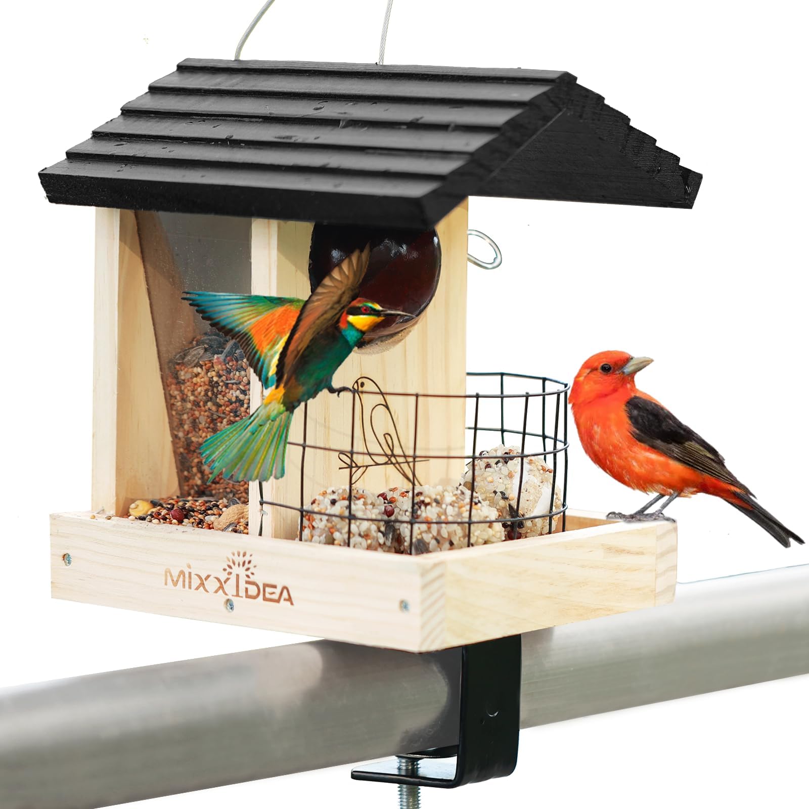 Amazon.com : MIXXIDEA Wooden Deck Bird Feeder for Railing, Balcony Deck ...