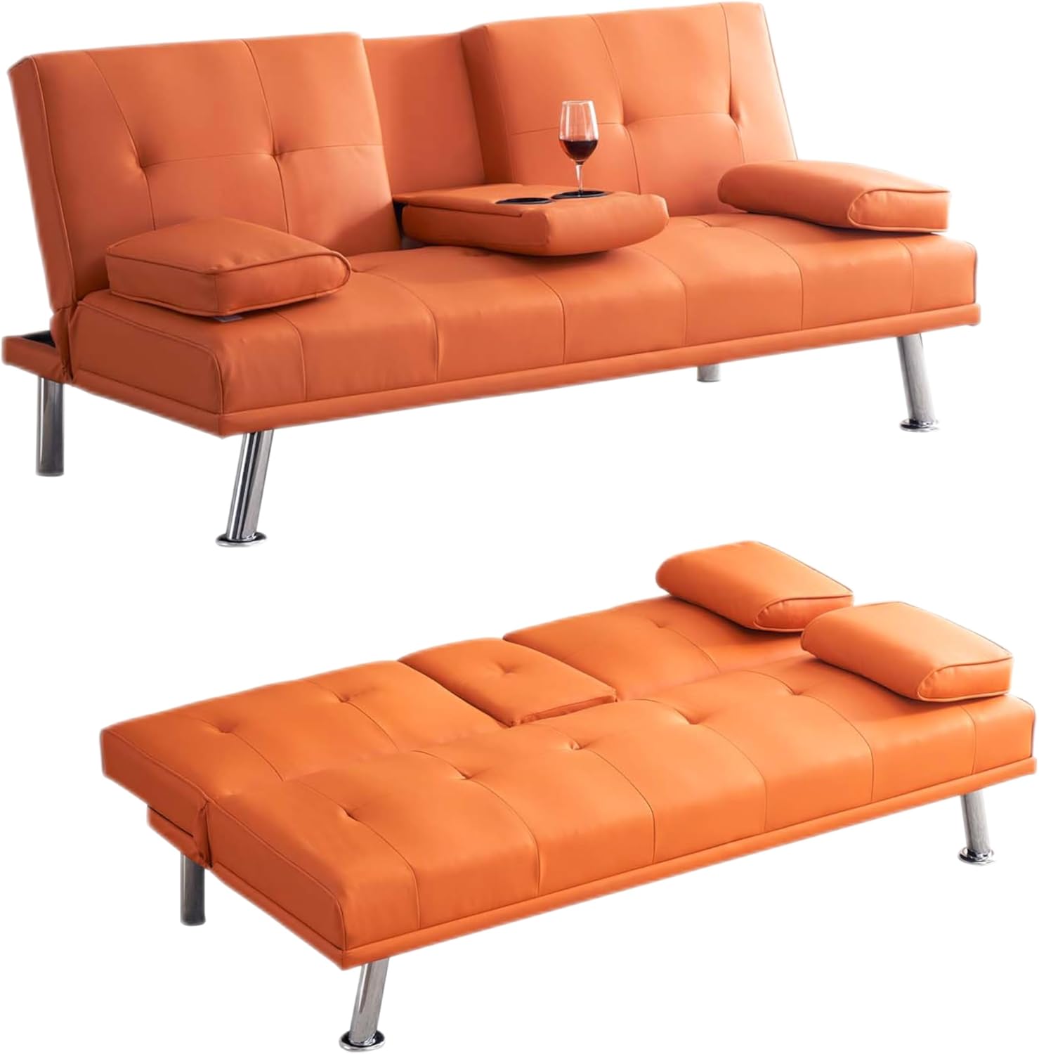 Amazon.com: Modern Convertible Folding Futon Sofa Bed, Faux Leather ...