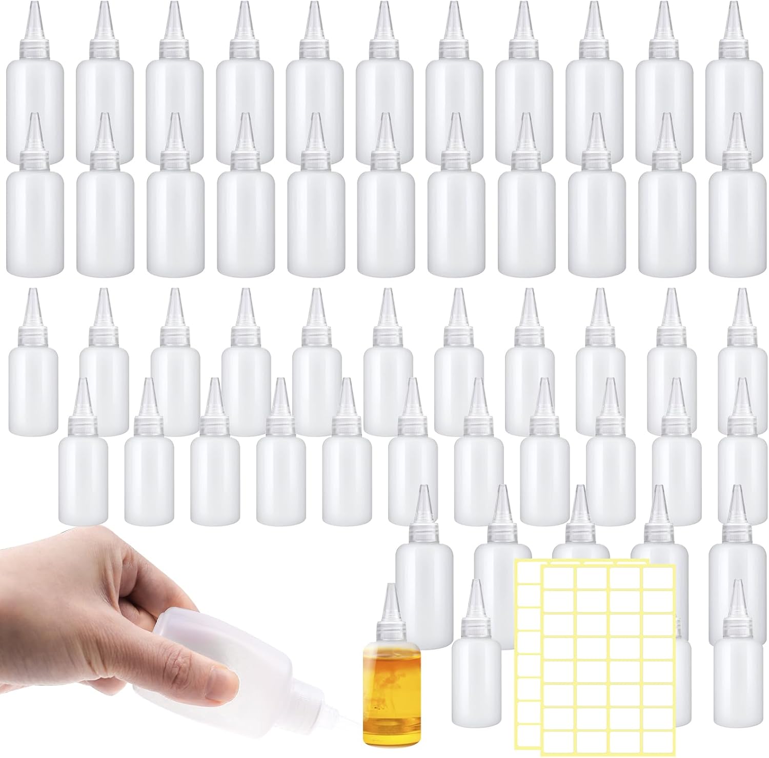 Amazon.com: 50 Packs 1oz and 2 oz Plastic Squeeze Bottles with Caps ...