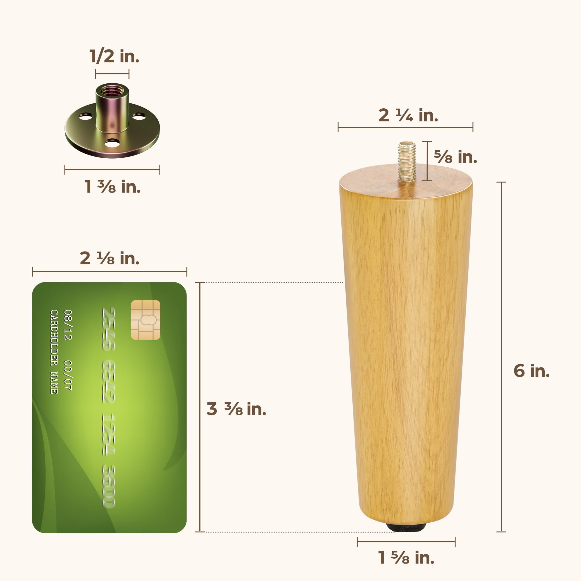 Snapklik.com : Yes4All 6 Inches Round Natural Solid Wood Furniture Legs ...