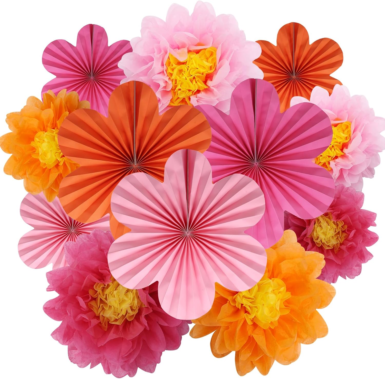 Amazon.com: BestoFun 12PCS Paper Flowers Fans Orange and Hot Pink Party ...