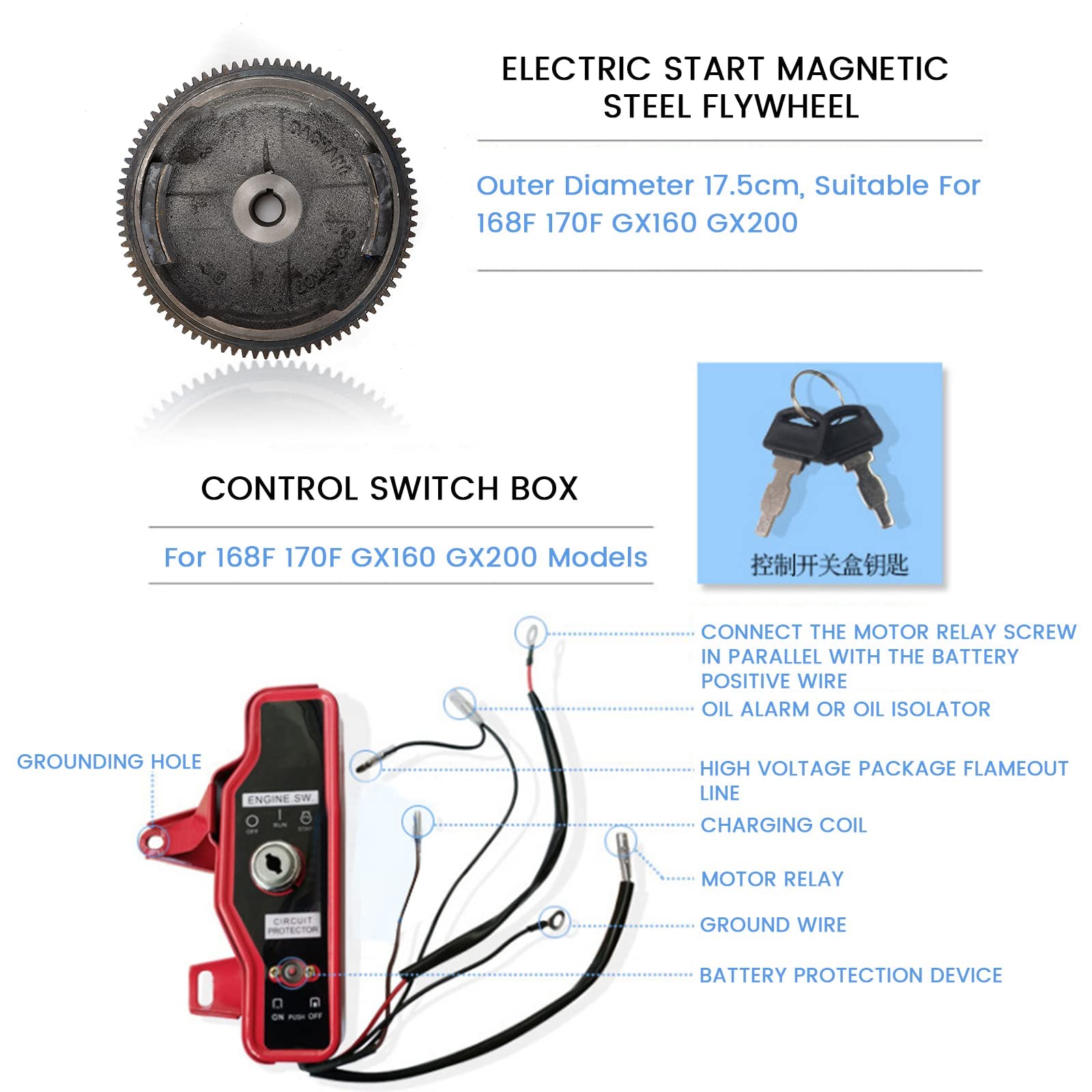 Electric Start Kit Starter Motor Flywheel Switch Honda Electric Start