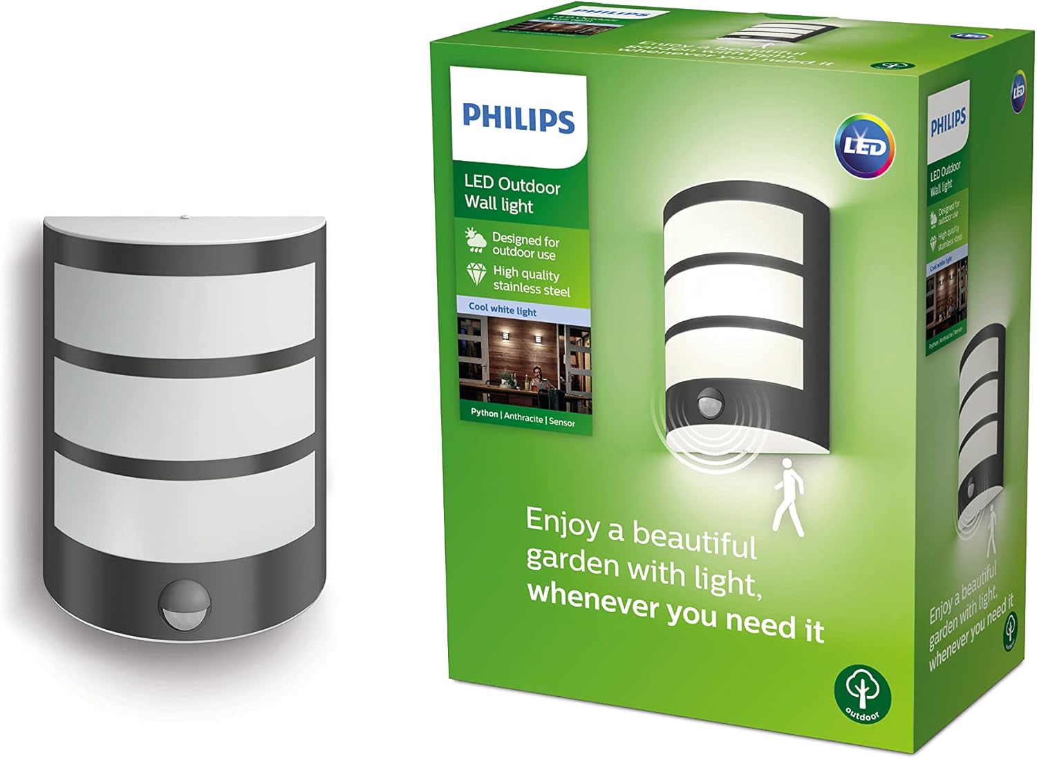 PHILIPS LED Python Outdoor 6W Wall Light with Motion Sensor [Cool White ...