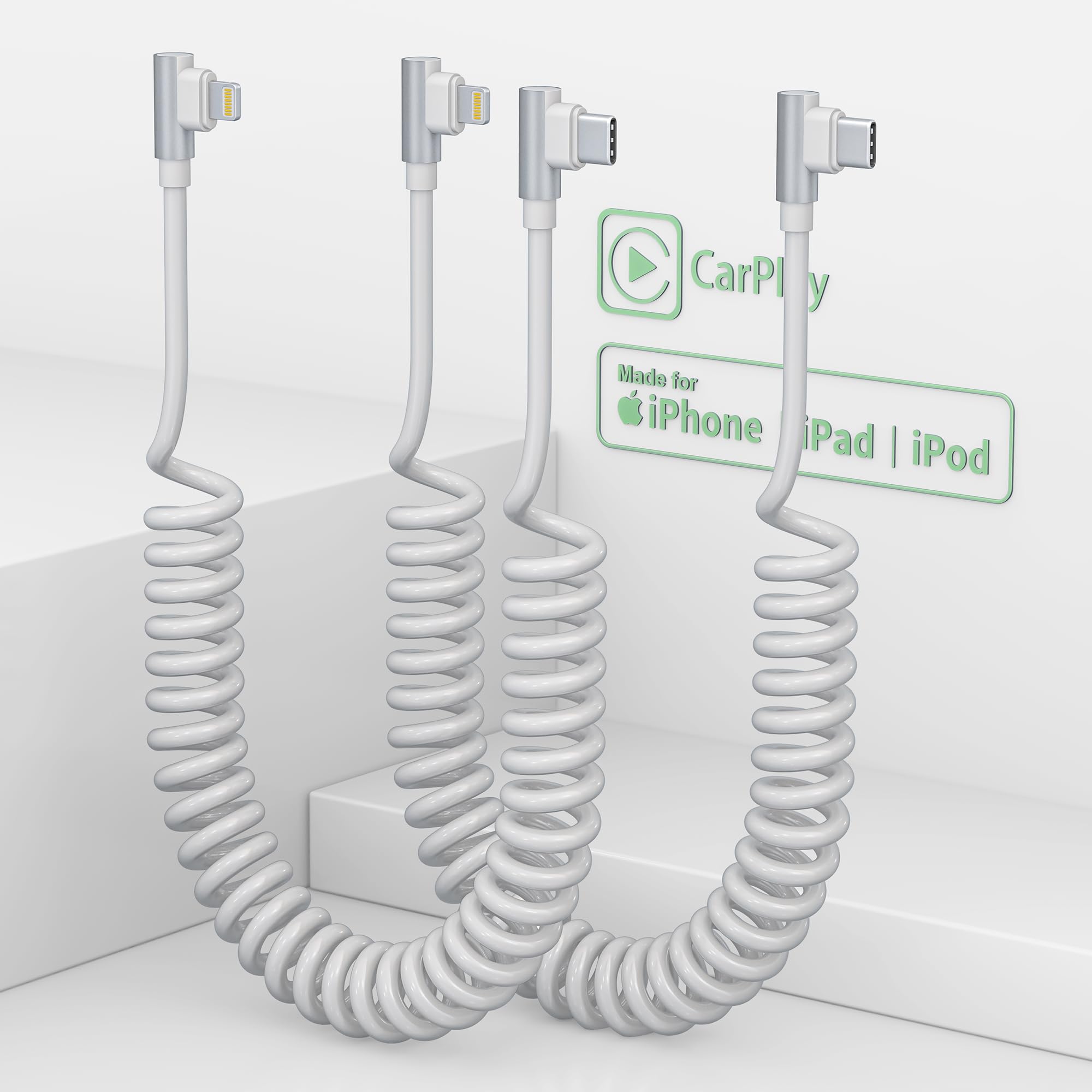 Amazon.com: 2 Pack 90 Degree Coiled Lightning Cable USB C,Short USB C ...