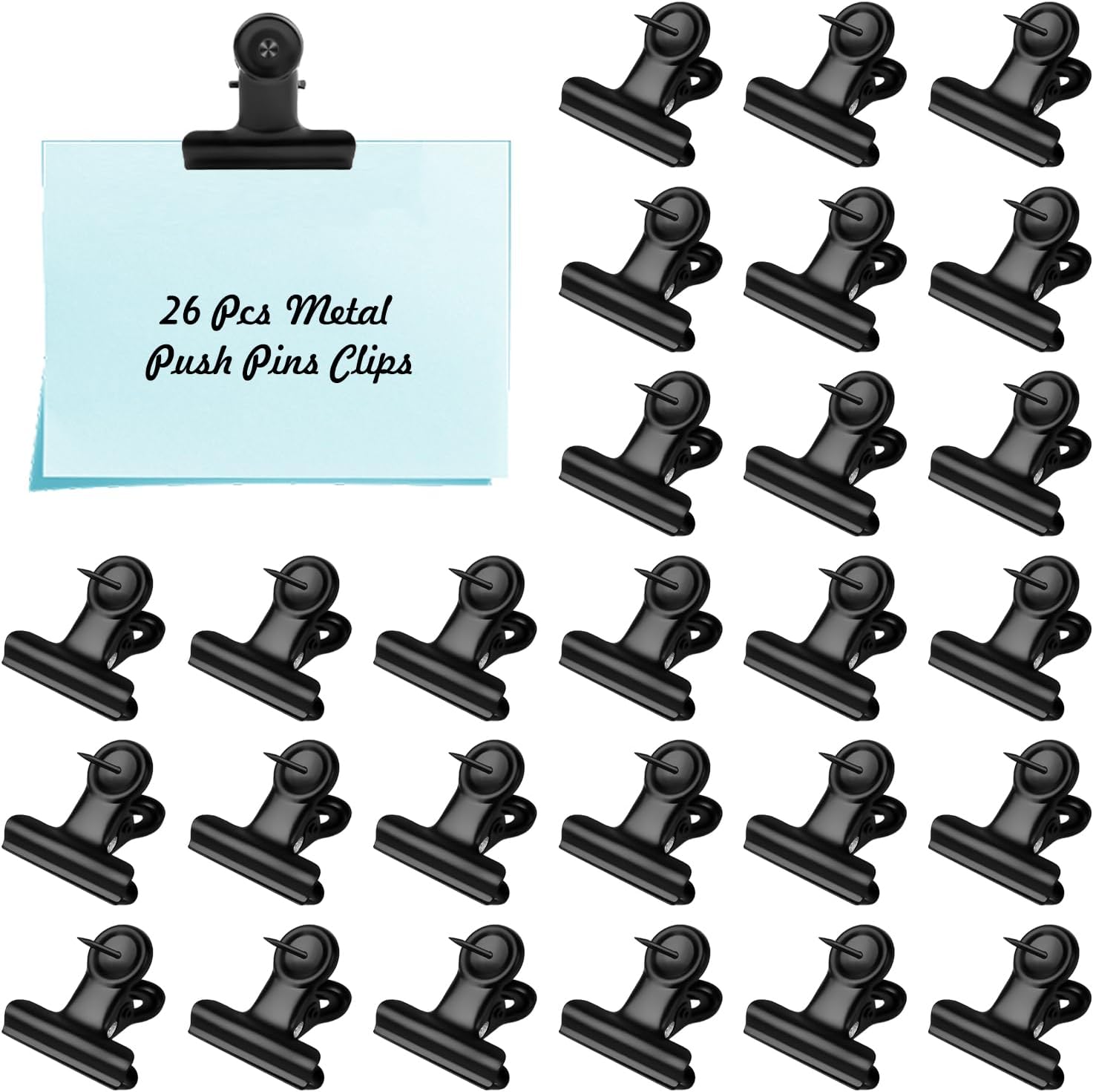 Amazon.com: Aorom 26 Pcs Metal Push Pins Clips, Black Push Pins with ...