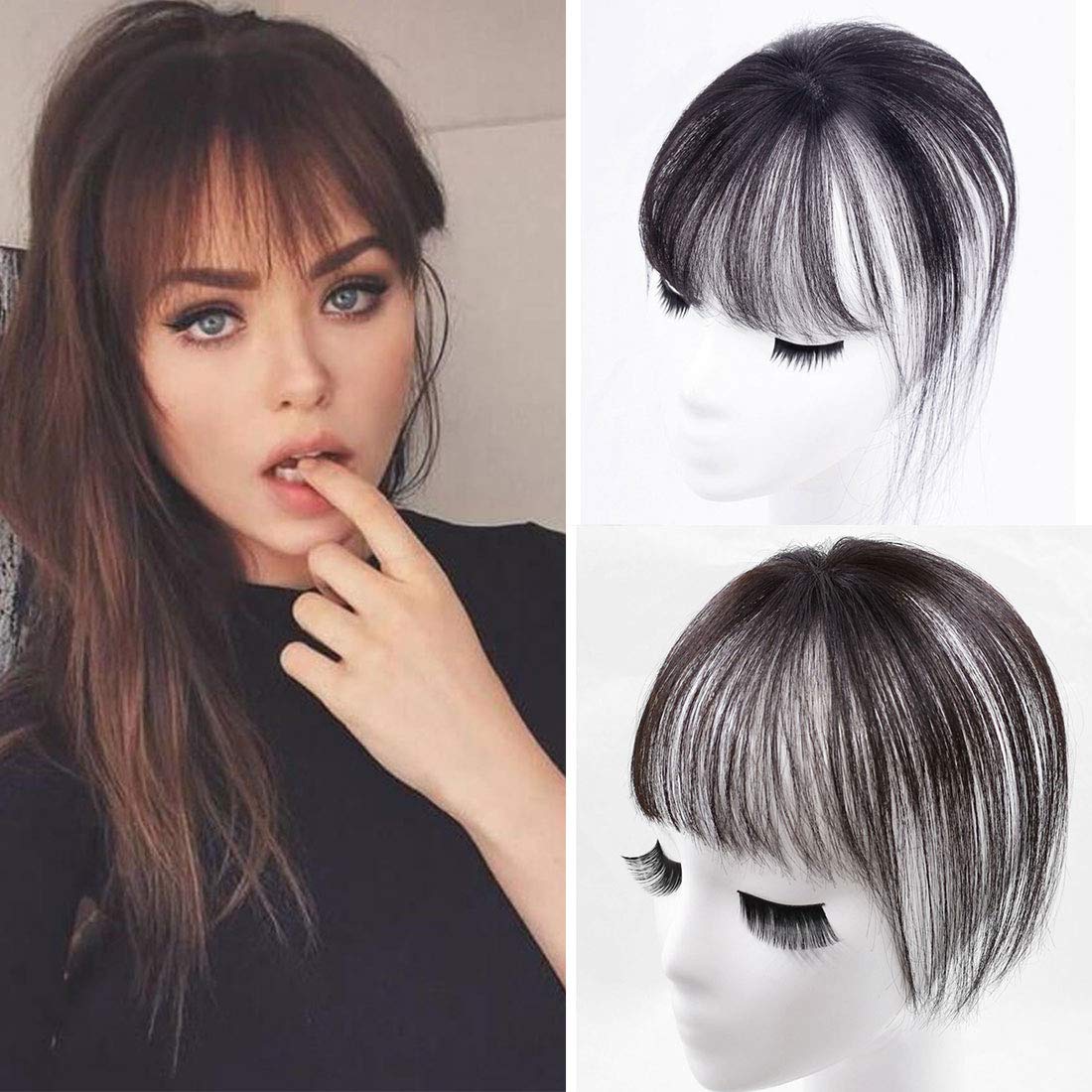Amazon.com : 3D Clip in Bangs Real Human Hair Topper Cover for Women ...