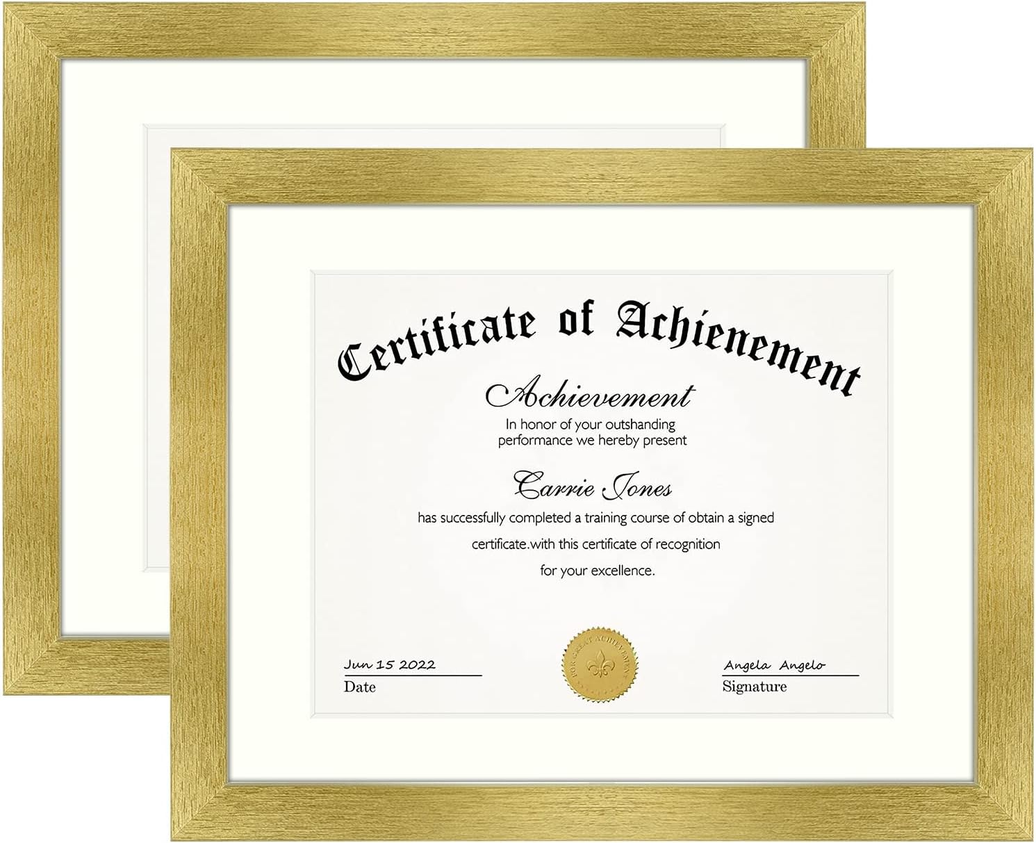 Frametory, 11x14 Gold Picture Frame with Mat for 8.5x11, Set of 2, Real ...