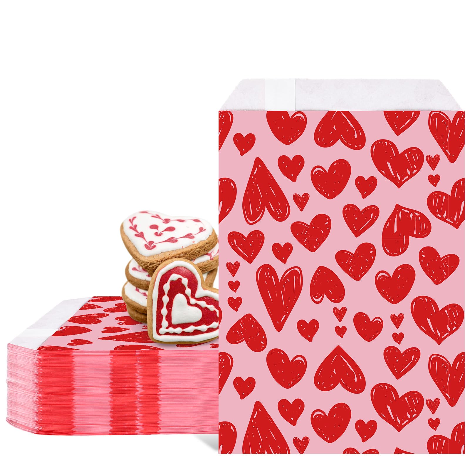 Amazon.com: JarThenaAMCS 100Pcs Valentine's Day Treat Bags Red Pink ...