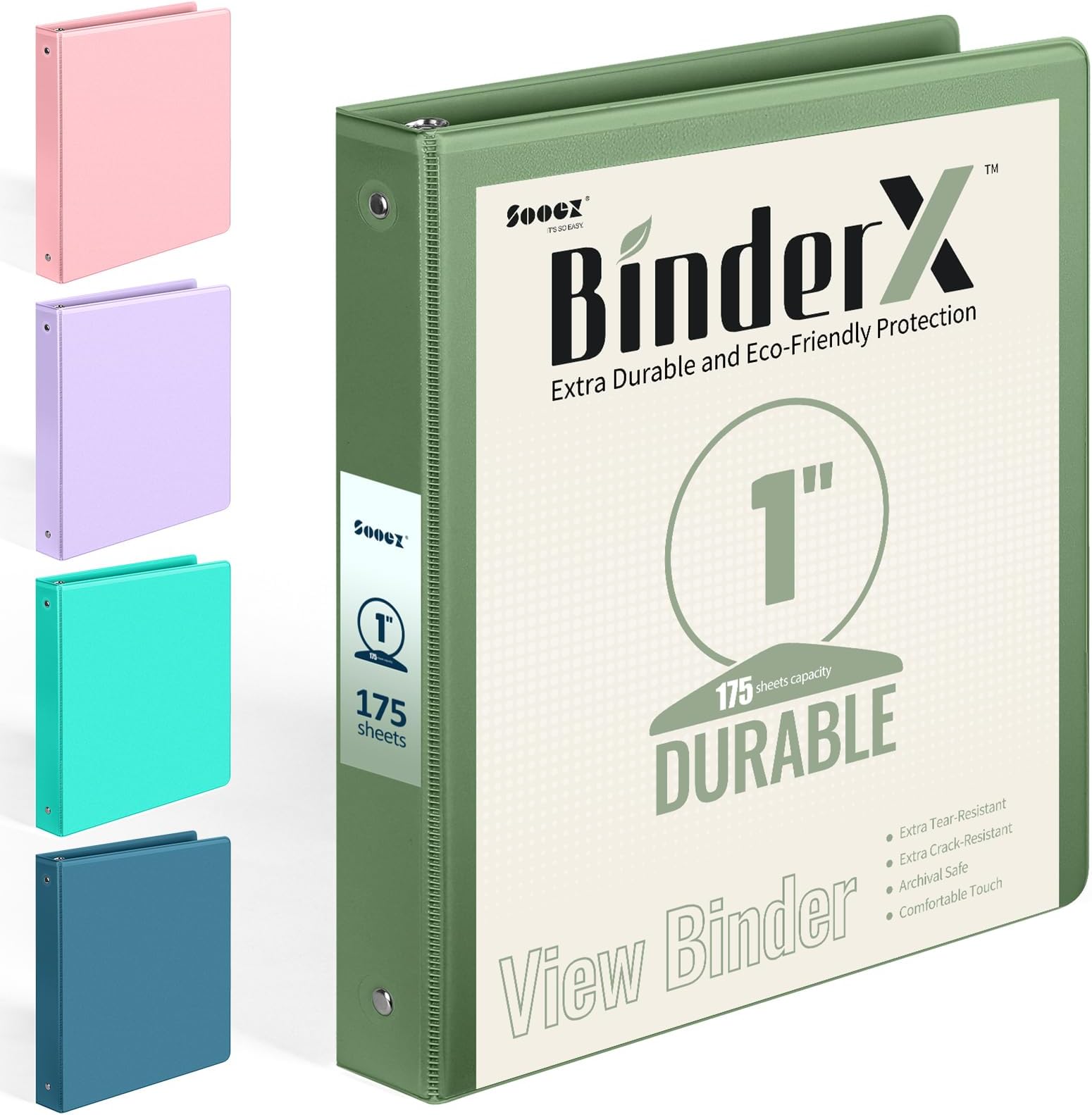 Amazon.com : BinderX Extra Durable 3 Ring Binder, Round Rings 1 Inch ...