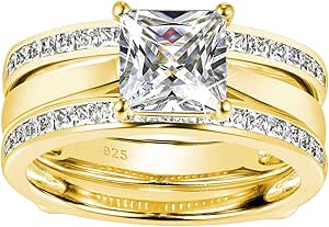 Amazon.com: Wuziwen Princess Bridal Ring Set for Women Wedding Band Guard Enhancers CZ Sterling ...
