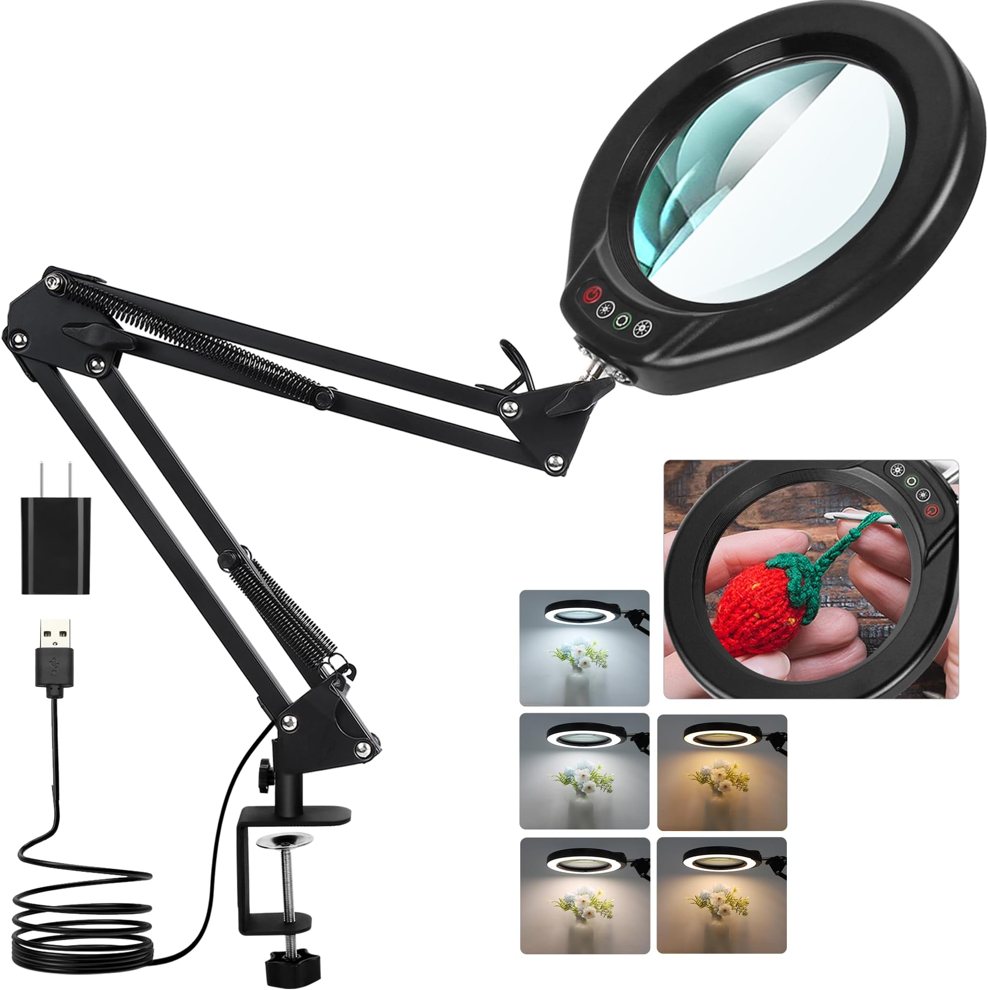 Amazon.com: 10X 5X Magnifying Glass with Light Clamp, Desktop Lighted ...