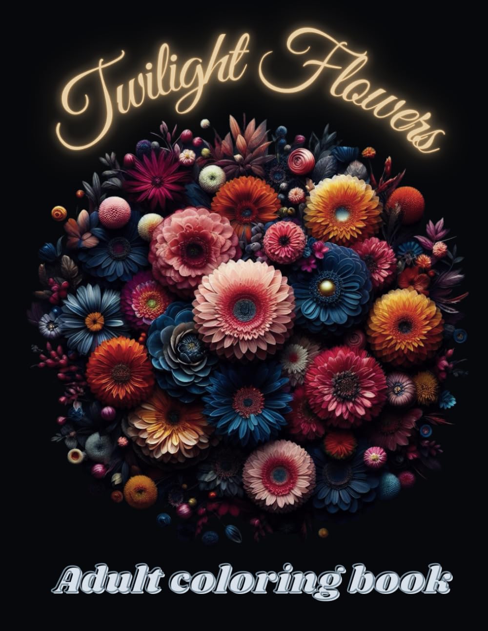 Twilight Flowers - Adult coloring book: Bloom in Peace: Black Background Flower Designs for ...