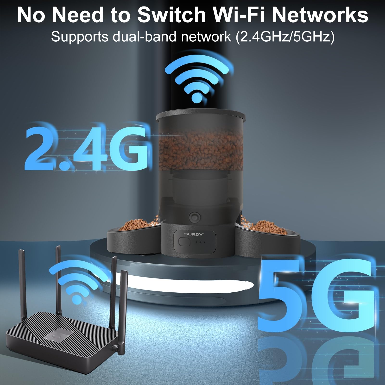 Snapklik.com : Automatic Cat Feeder For 2 Cats, 5G WiFi Smart Pet Feeder