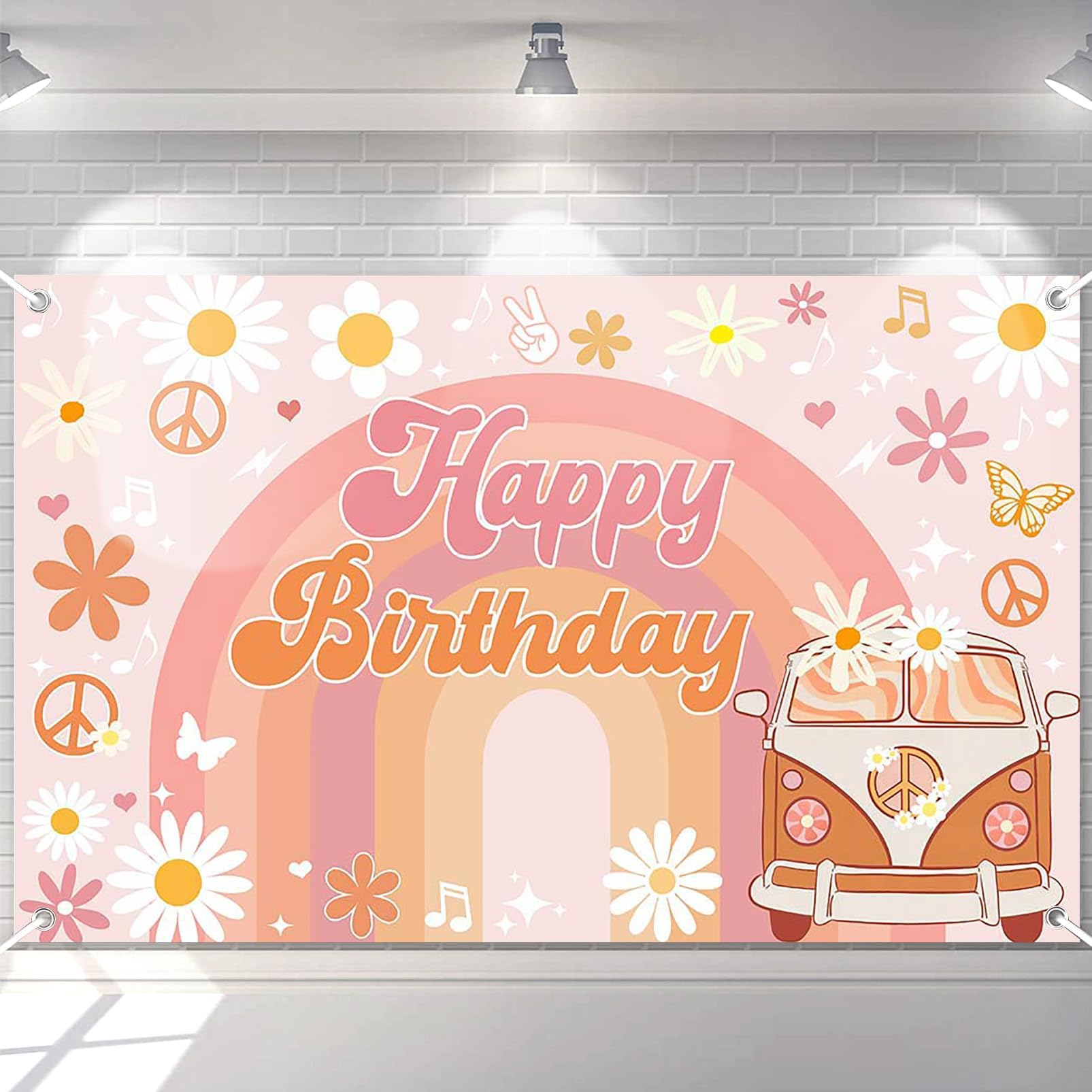 Amazon.com : Two Groovy Birthday Party Backdrop Banner Hippie Birthday ...