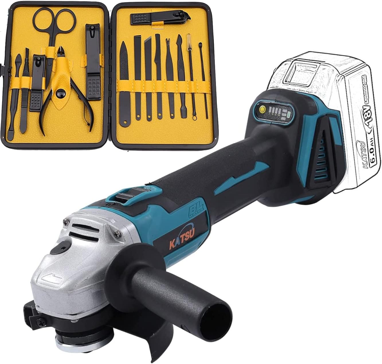 KATSU FIT-BAT Cordless Angle Grinder 21V/18V Brushless Motor 115/125mm ...