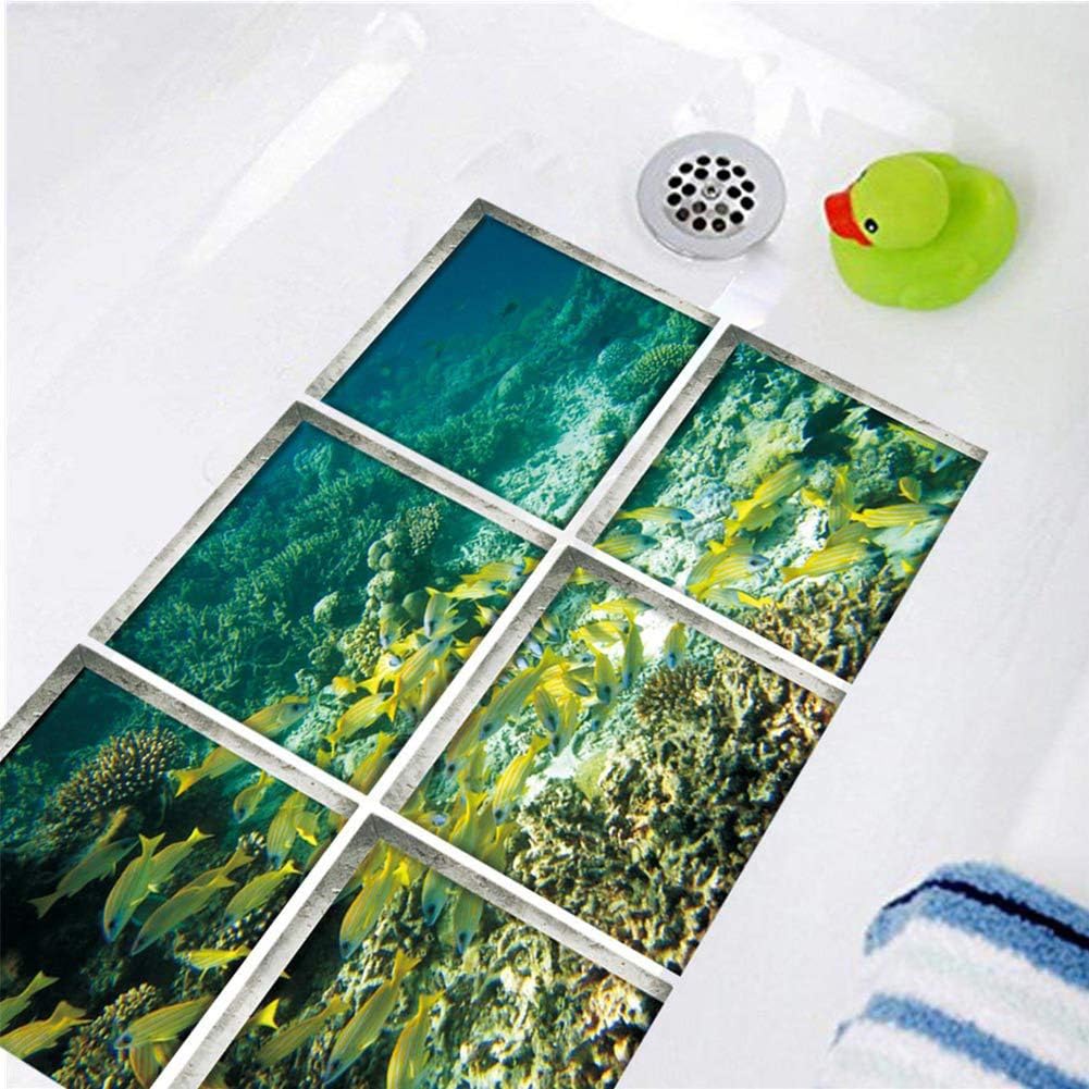 Amazon.com: ChezMax Bath Treads Stickers Sea Fish Pattern Square 3D ...
