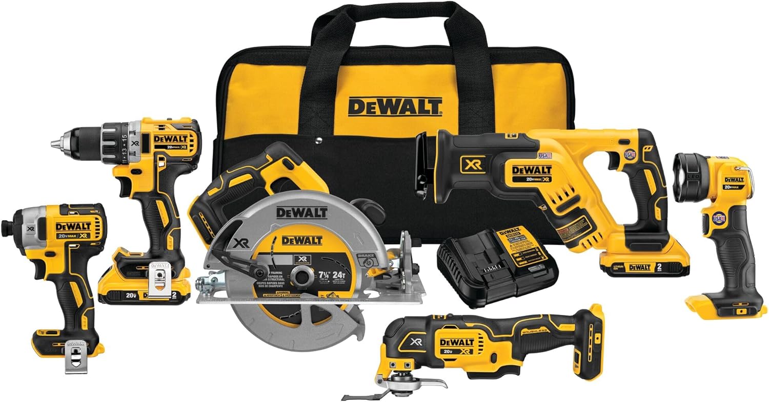 DEWALT 20V MAX Power Tool Combo Kit, 6-Tool Cordless Power Tool Set with 2 Batteries and Charger ...
