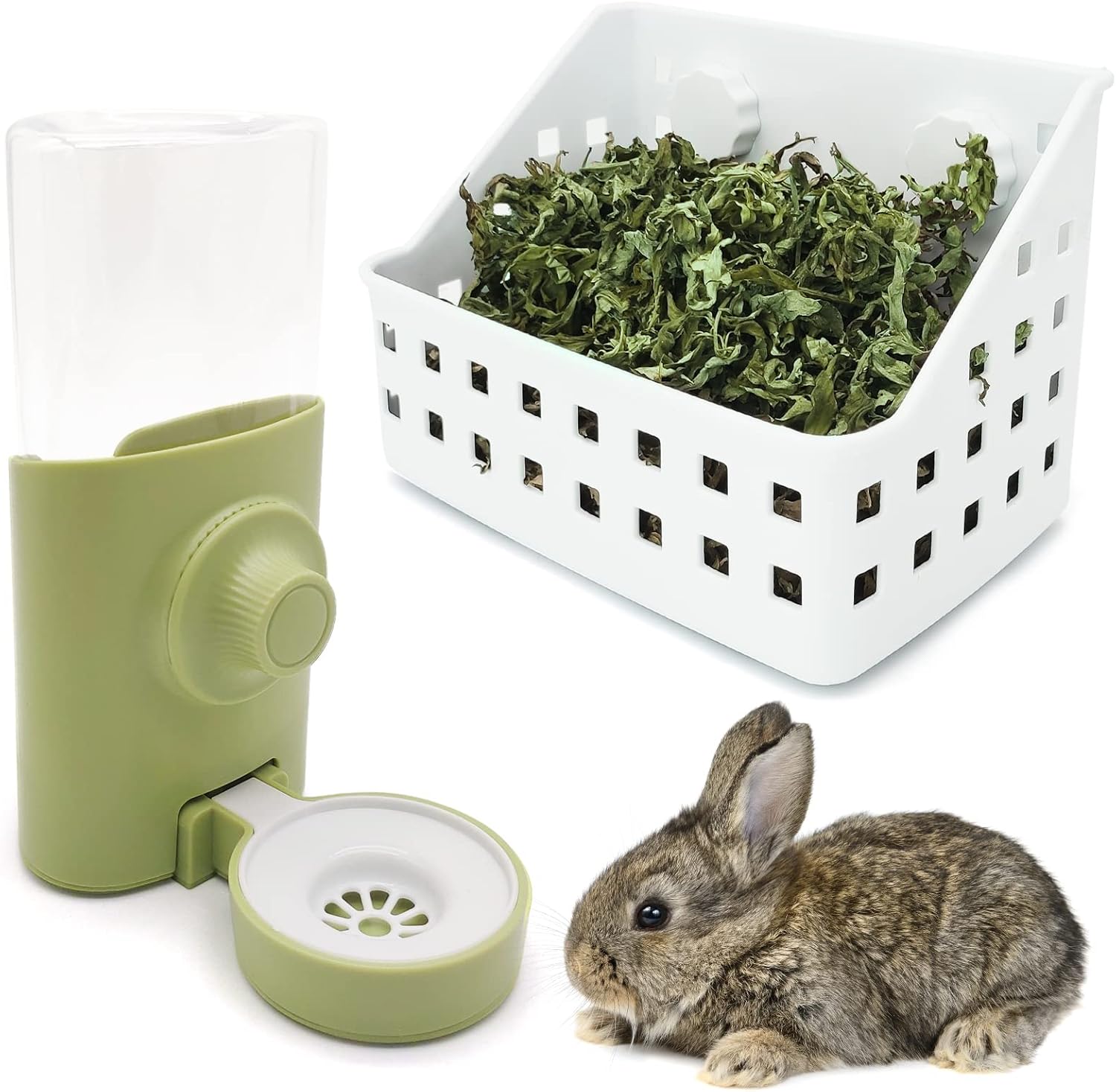 Amazon.com : BNOSDM Rabbit Hay Feeder Rack Bunny Water Dispenser No ...