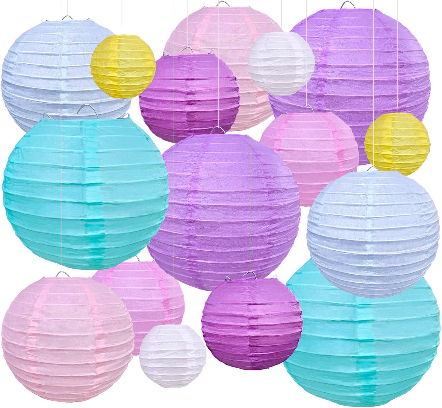 Amazon.com: 16 Pcs Colorful Paper Lanterns 8 Colors Round Chinese or ...