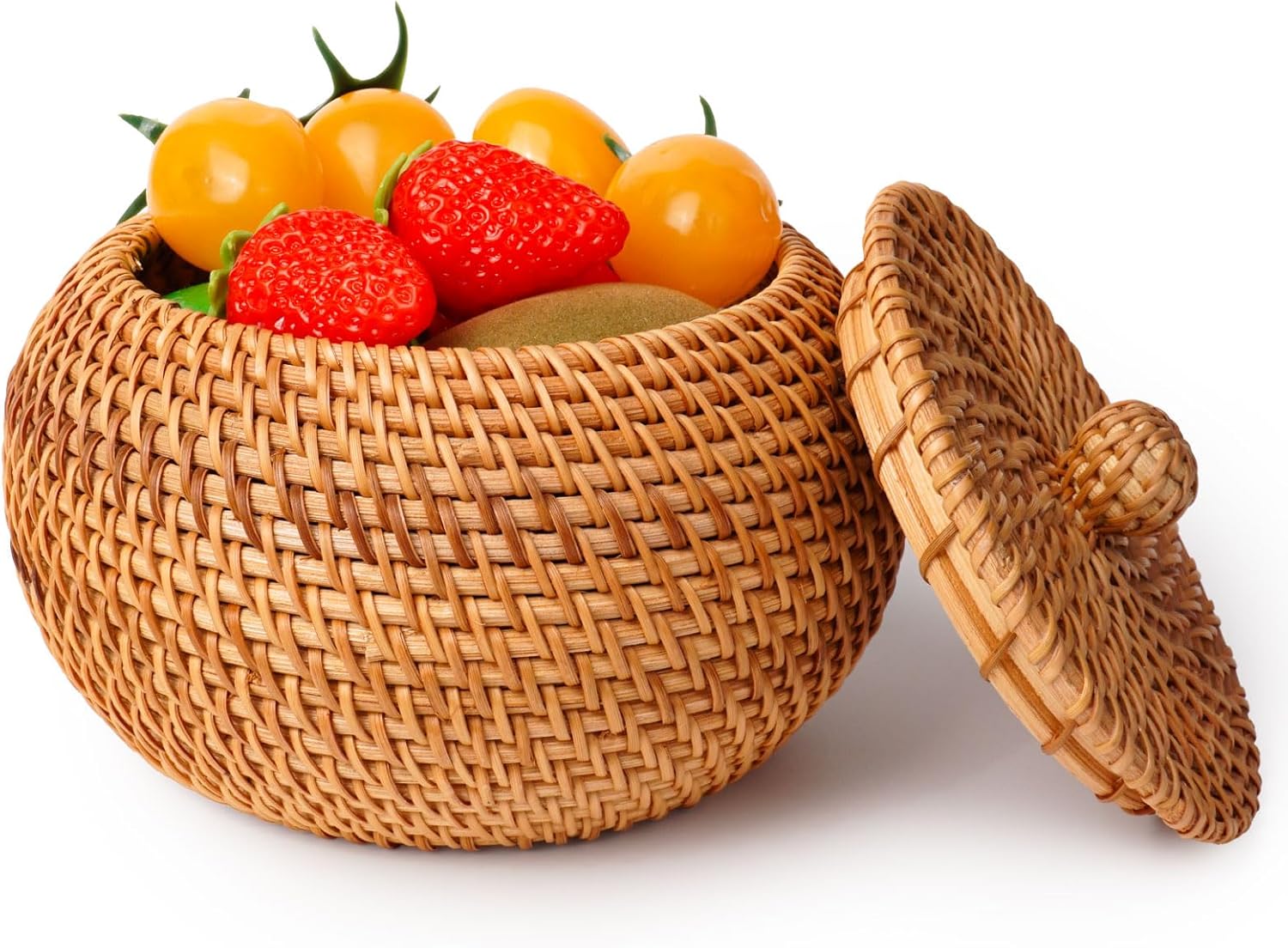 Amazon.com - Round Rattan Basket Boxes With Lid Hand Woven Storage Box ...
