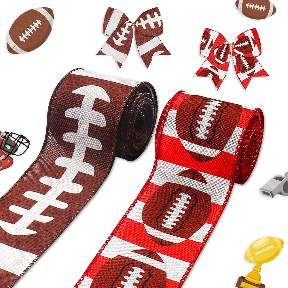 Amazon.com: Threetols 2 Rolls 10 Yards Football Wired Edge Ribbons, 2 ...