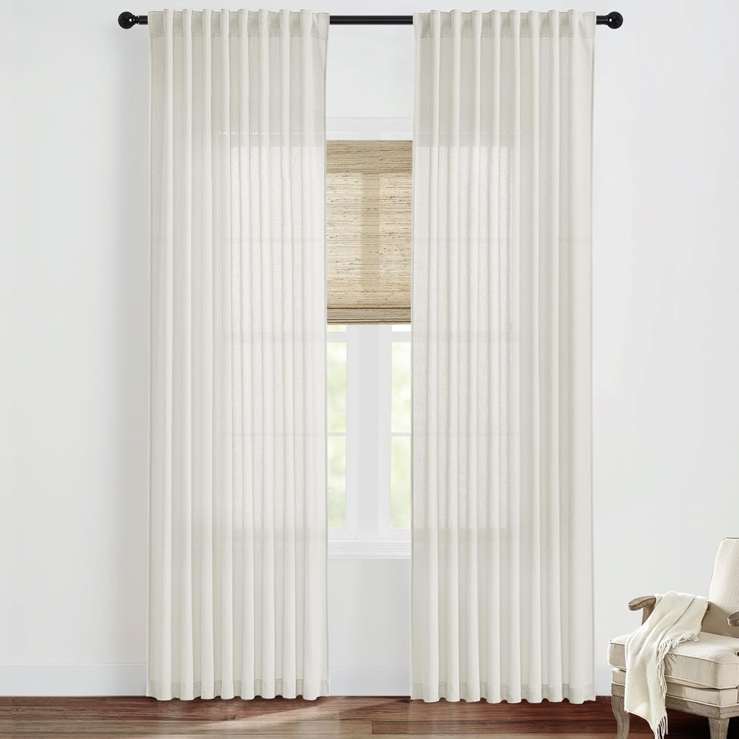 Amazon.com: SHINELAND 100 Inch Curtains,Linen Semi Sheer Light ...