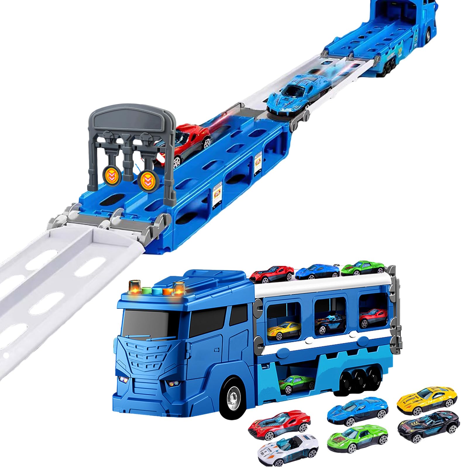 Transport Truck Toys with 6 Race Cars Portable Vehicles Playset for ...