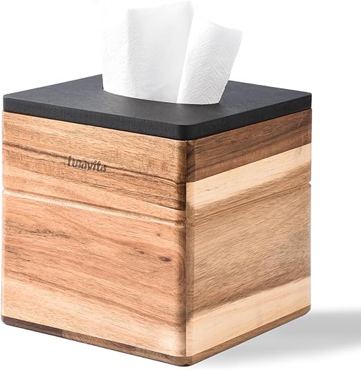 Amazon.com: Tissue Box Cover Square, Acacia Wood Tissue Box Holder for ...