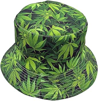 Marijuana Leaf Bucket Hat Cannabis Weed Beach Sun Hat Green at Amazon ...