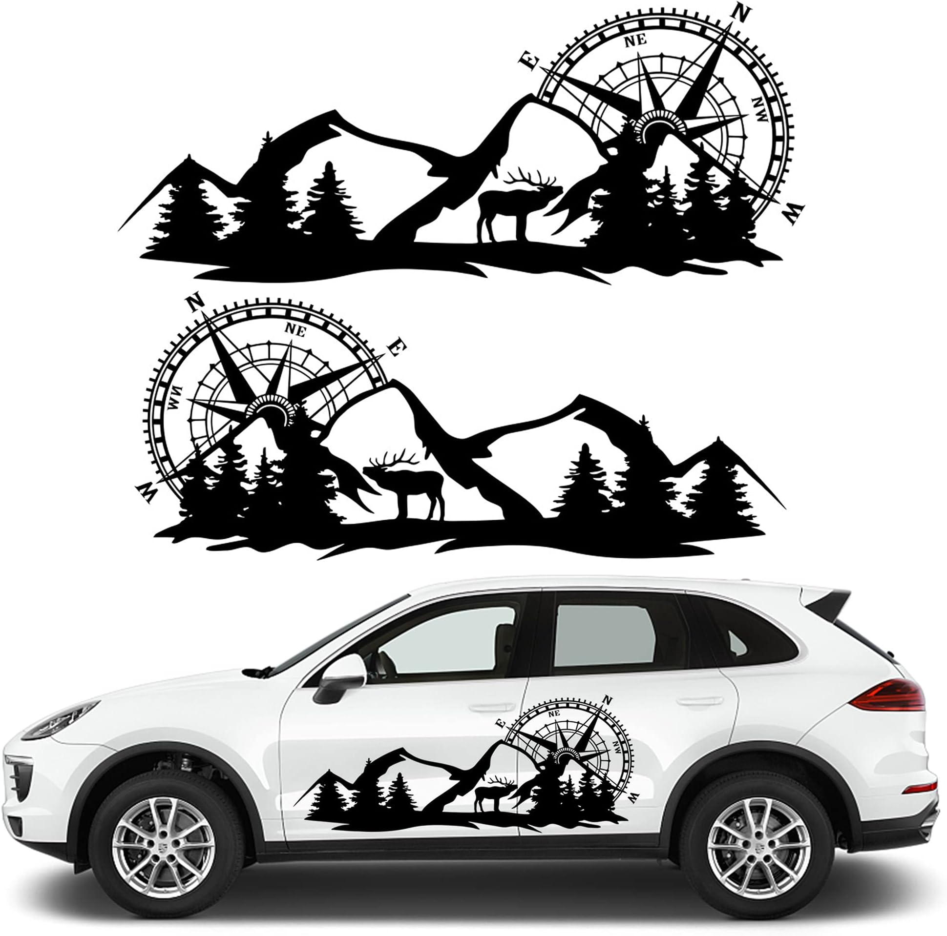 Amazon.com: Fochutech Cool Car Stickers for Men, Compass Mountain Big ...