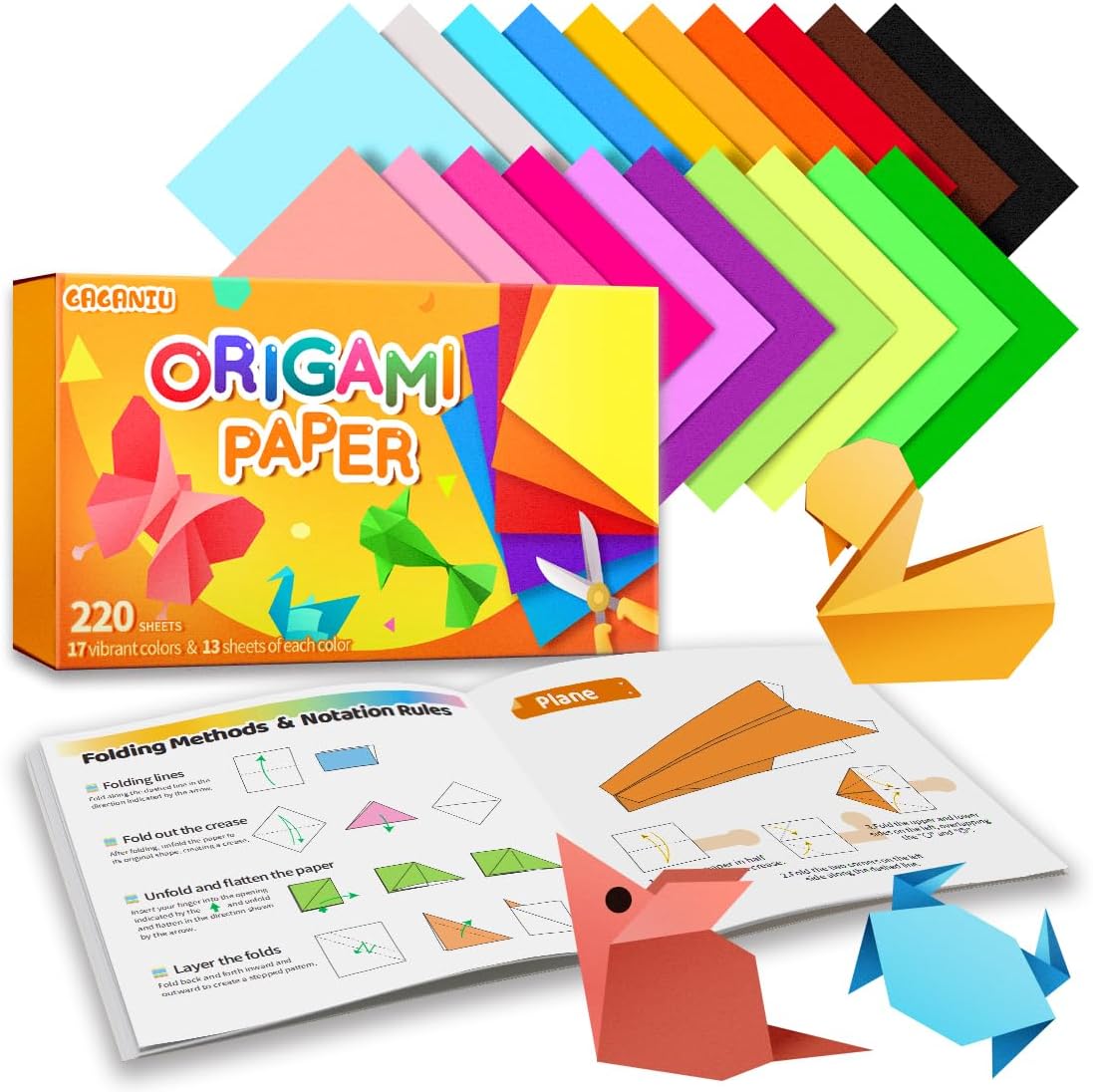 Amazon.com: GAGANIU Origami Paper, Double Sided Color Origami Paper kit, 220 Sheets Multicolor ...