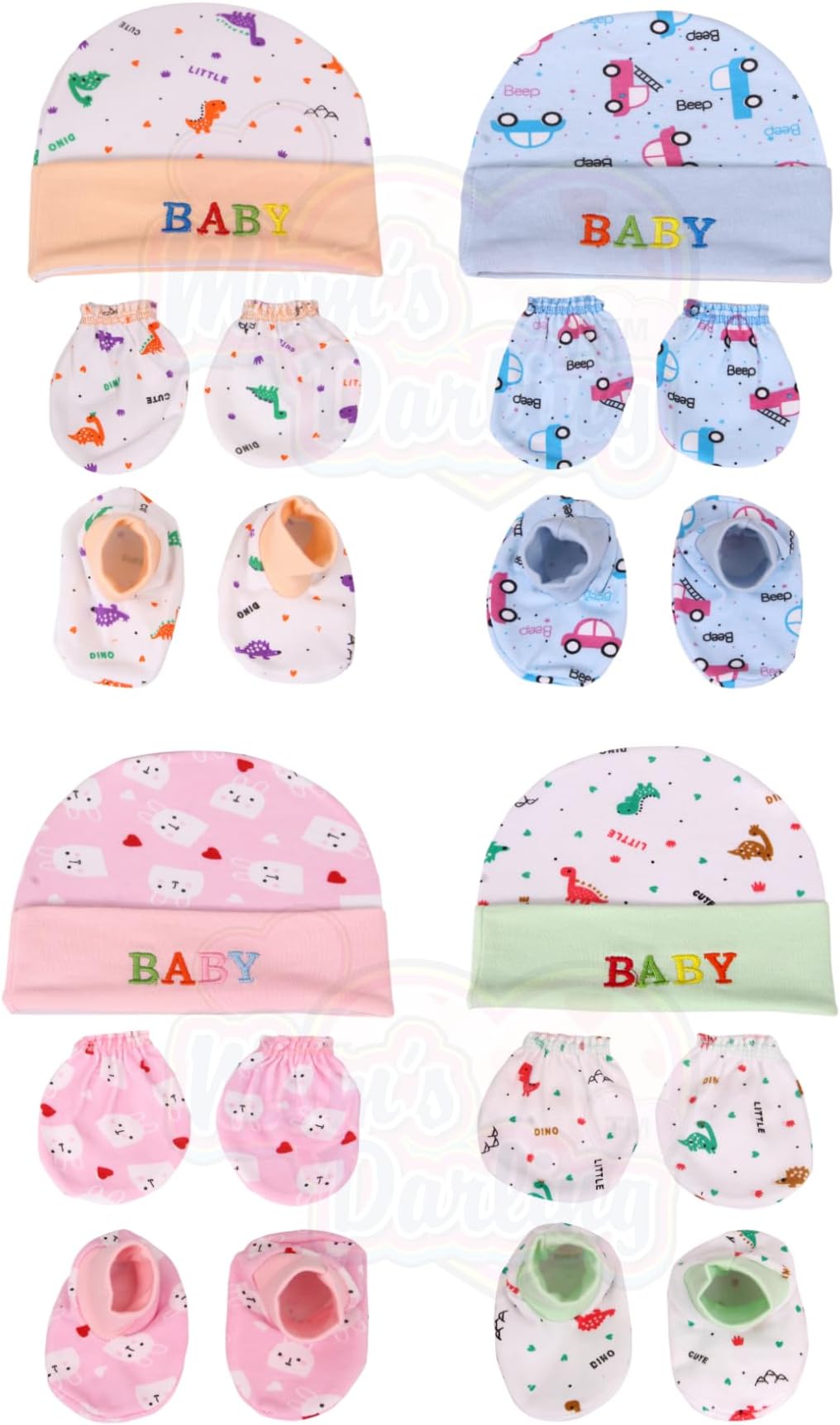 MOM'S Darling Newborn Baby Cotton Mitten Sets with Cap and Booties ...