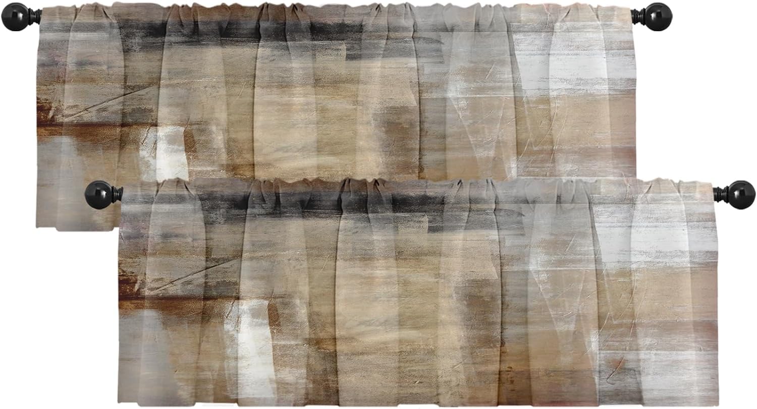 Amazon.com: Emvency 2 Pack Valances Window Treatments, Brown Abstract ...