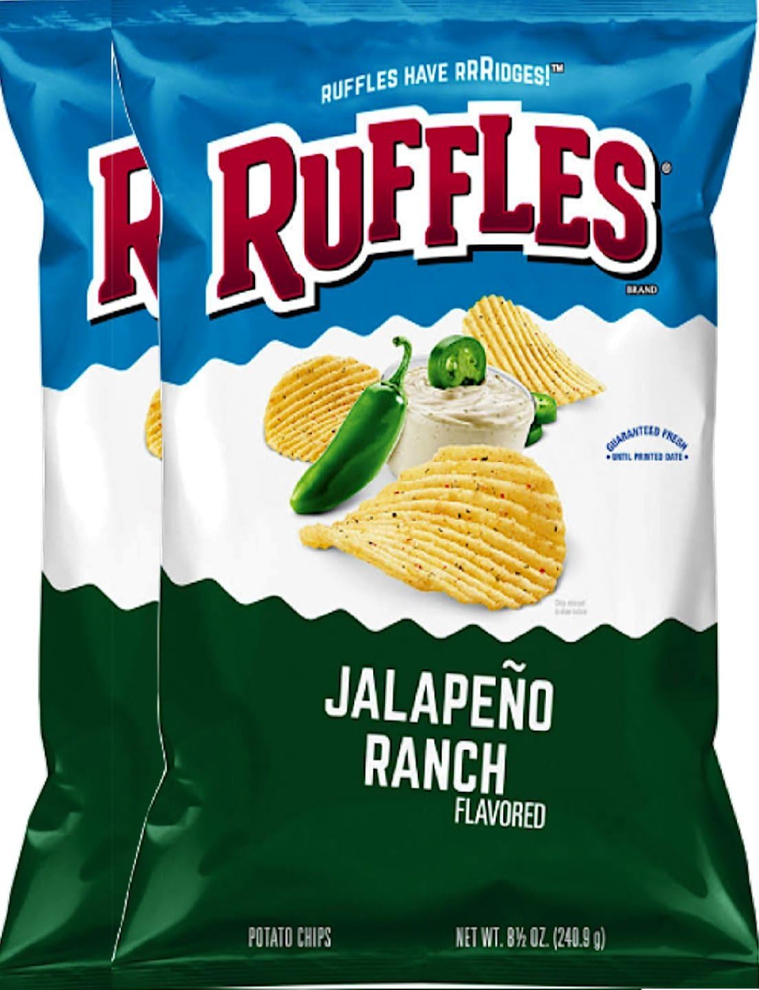 Amazon.com: Ruffles Potato Chips, Jalapeno Ranch Flavored Snacks, 8 Oz Bag
