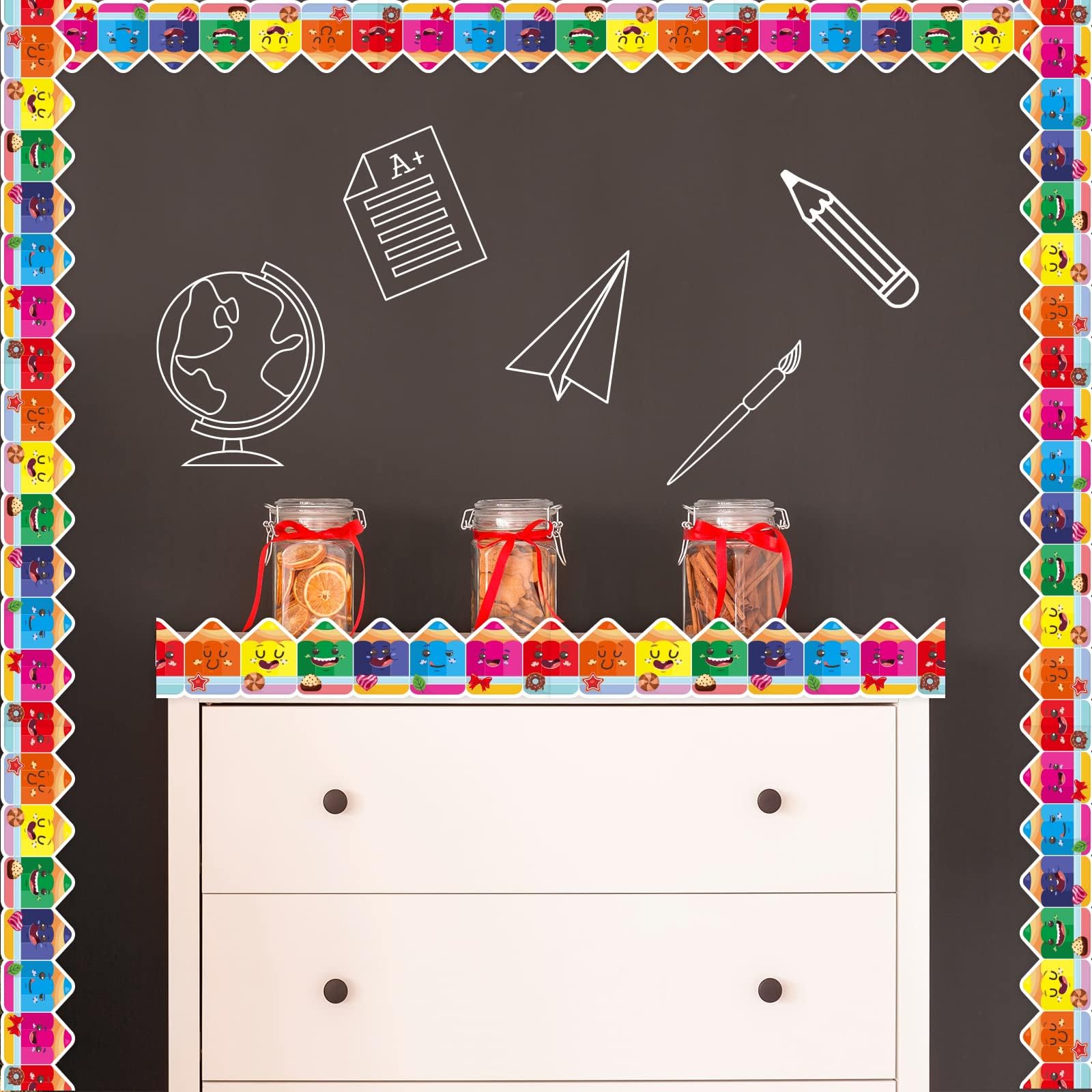 Snapklik.com : 67ft Pencils Bulletin Board Border Cute Faces Pencils ...