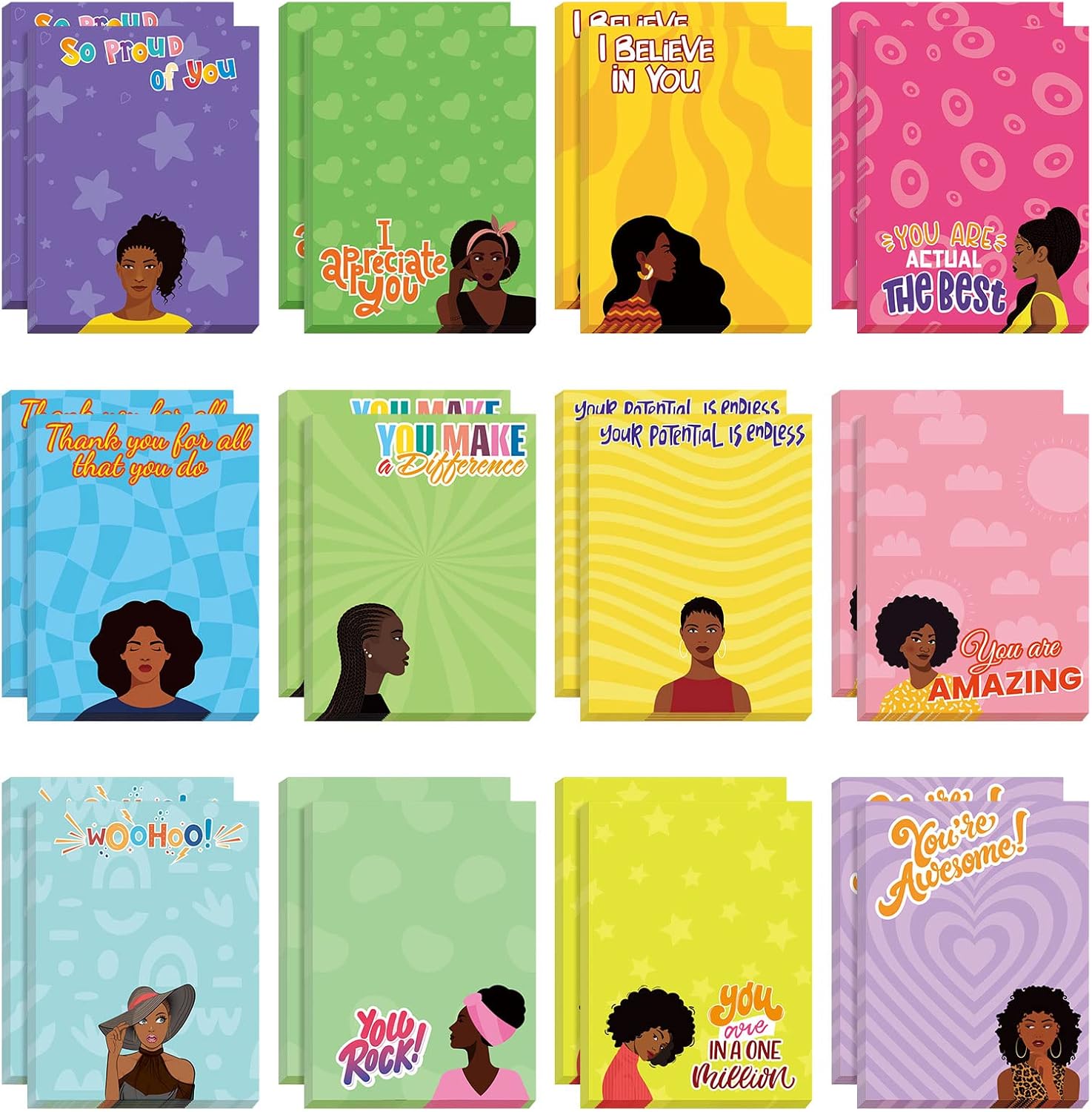 Amazon.com : Sinmoe 24 Pcs Black Girl Inspirational Sticky Notes 3 x 4 ...
