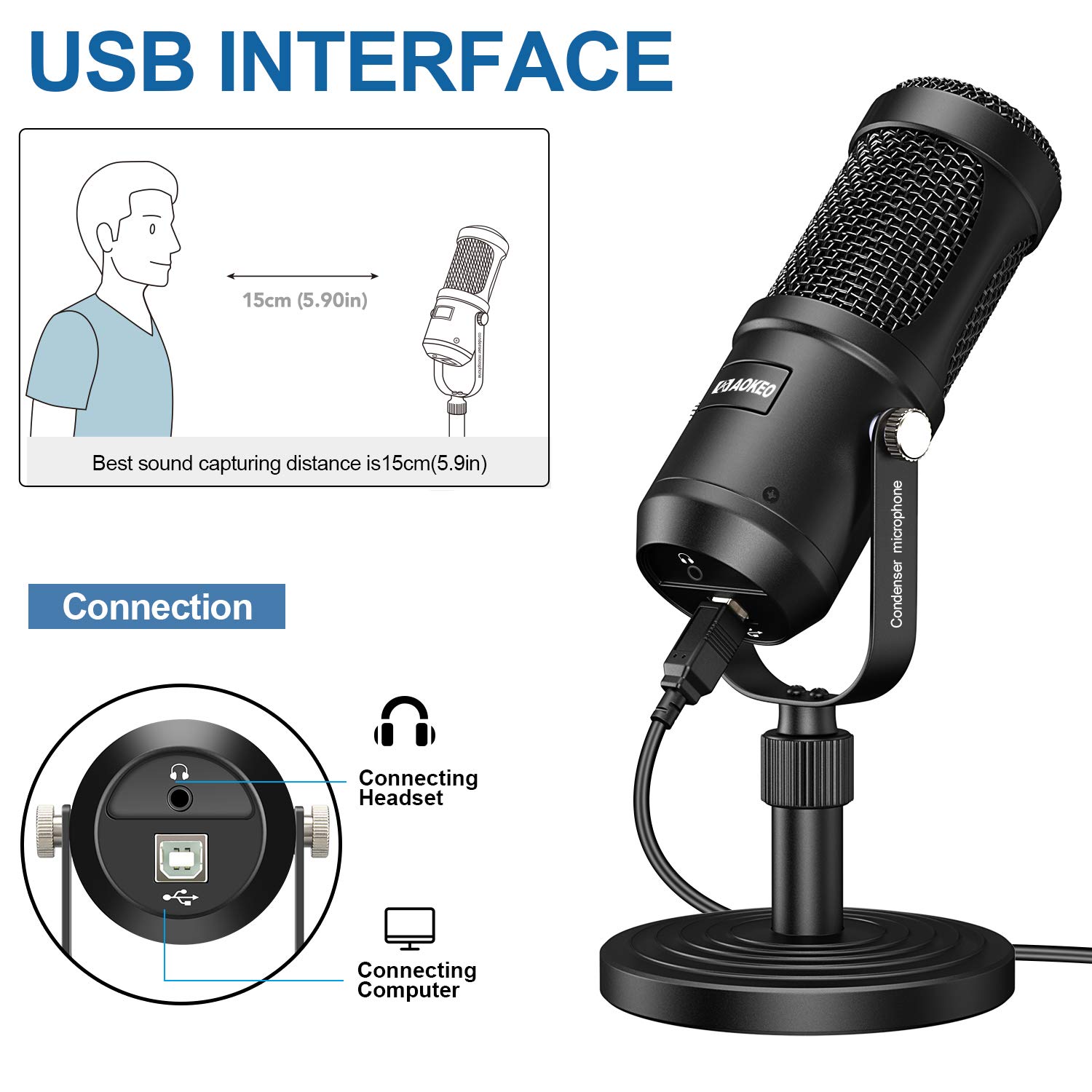 Snapklik.com : Aokeo USB Microphone, Condenser Podcast Microphone For ...