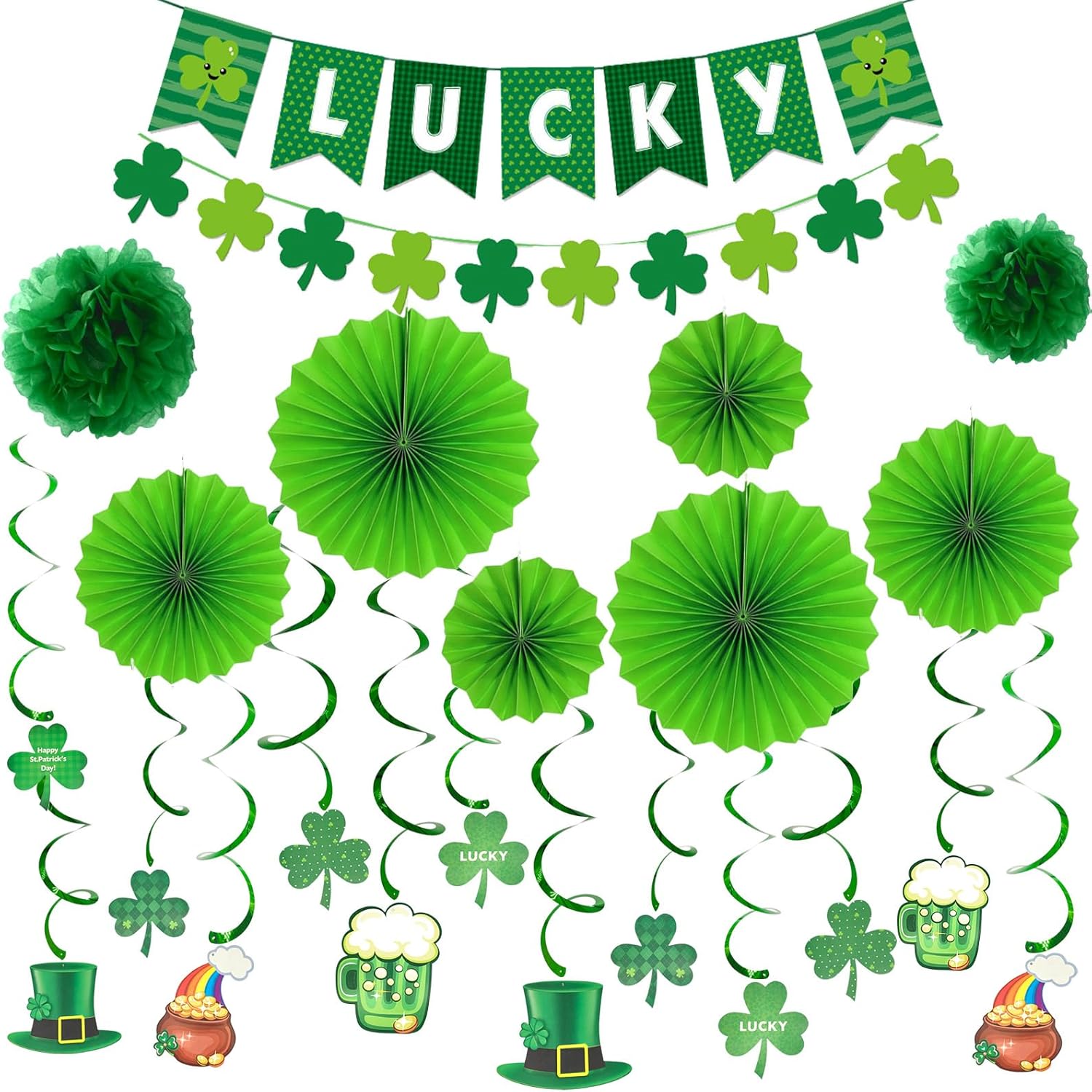 Amazon.com: Set of St Patricks Day Decorations Shamrock LUCKY Banner ...