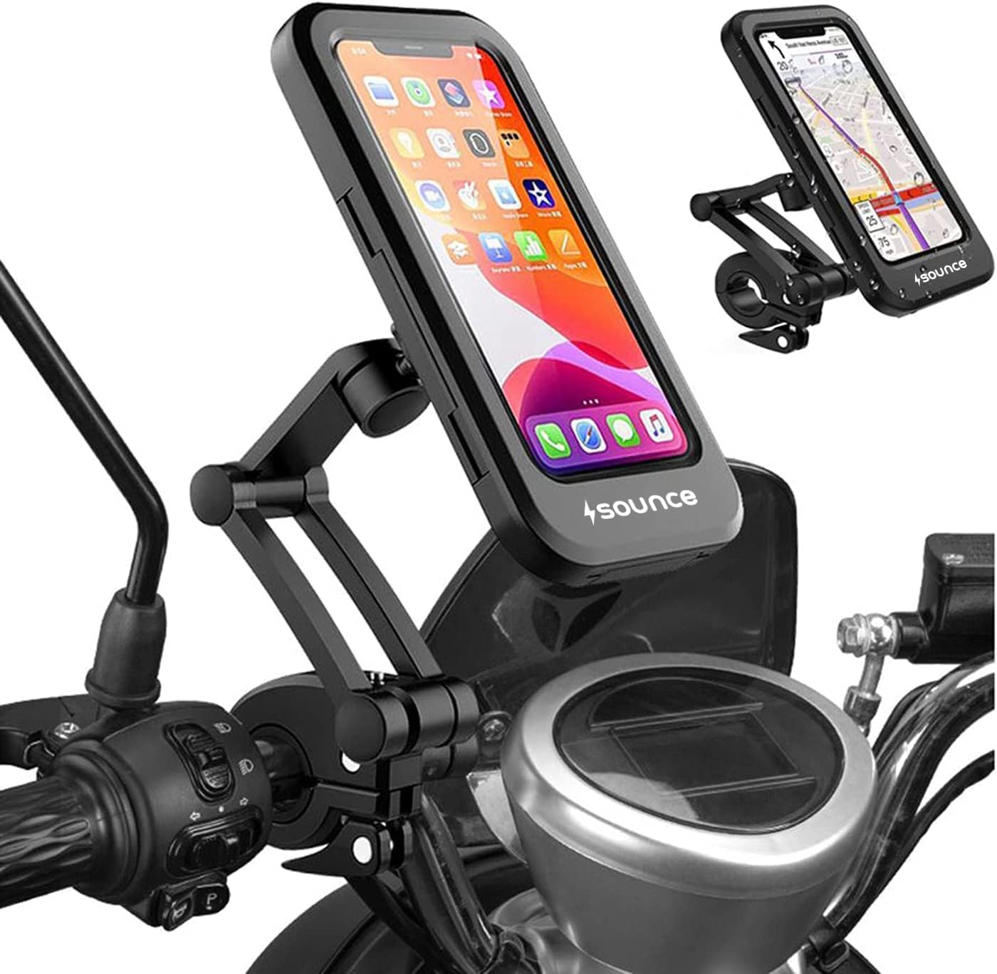 Sounce Waterproof Bike Mobile Phone Holder for Handlebar – 360° Rotation, Sensitive Touch Screen ...