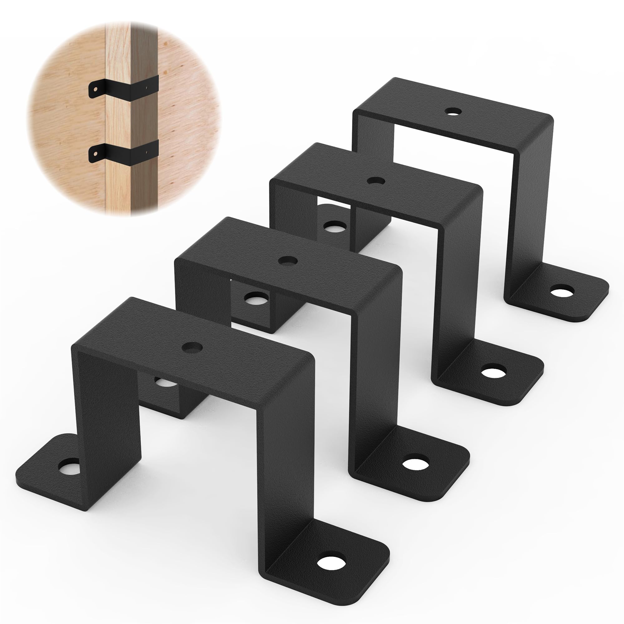 Wdwlbsm 4Pcs Square Pipe Clamp, Black Strap Post Ties Brackets, U ...
