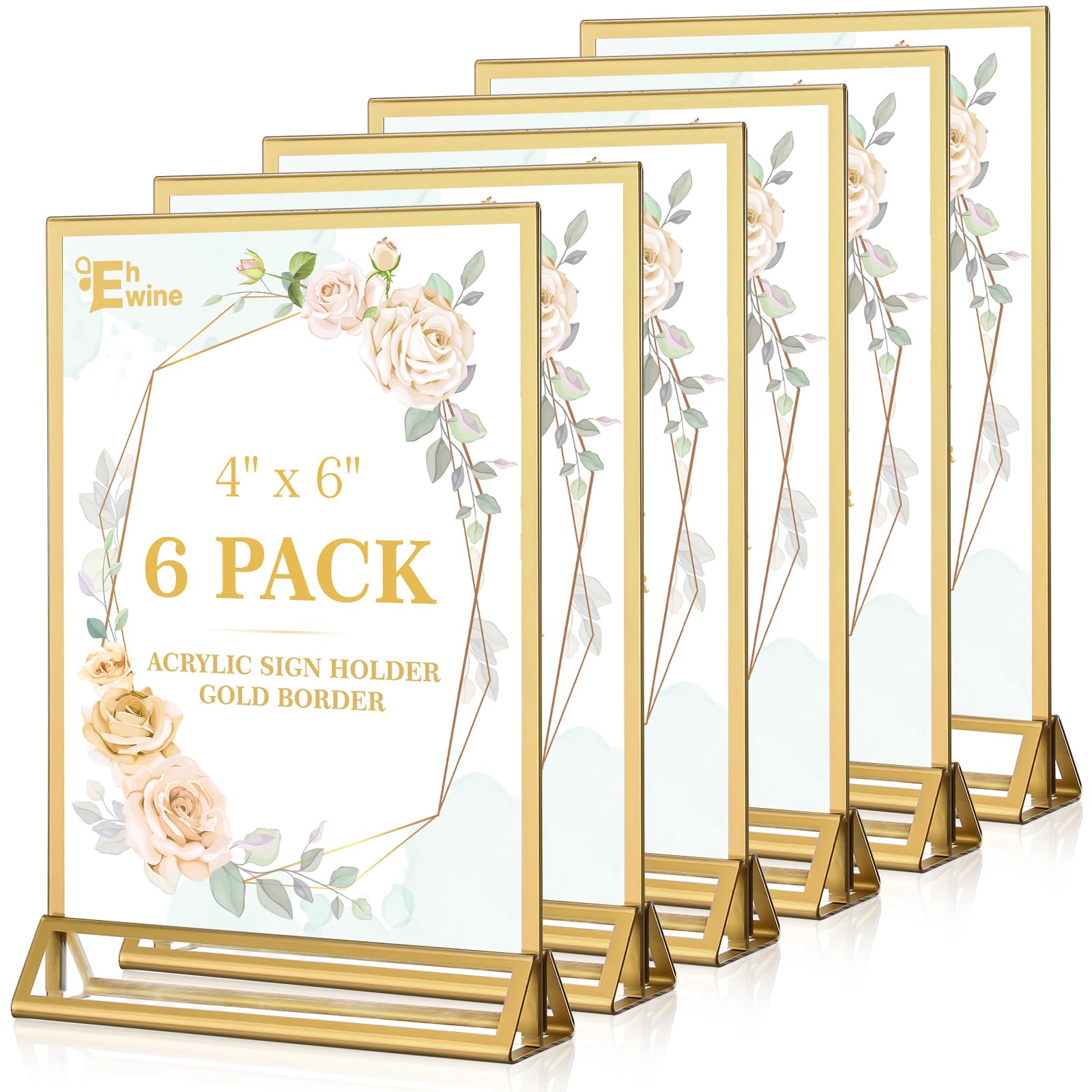 Snapklik.com : 6 Pack Acrylic Sign Holder 4 X 6, Double Sided Gold ...